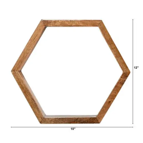 NEARLY NATURAL 12-in Wooden Hexagon Floating Honeycomb Shelf