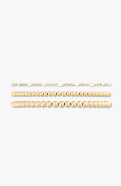 CUFFED BY NANO Bead And White Enamel Chain 14k Filled Bracelet Three Stack - Gold