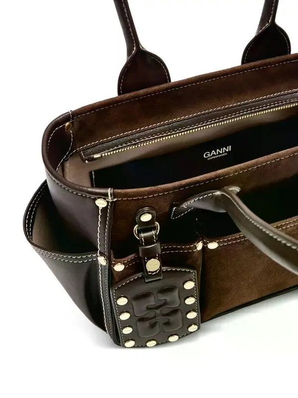 GANNI Small Posy Studded Shoulder Bag - Brown
