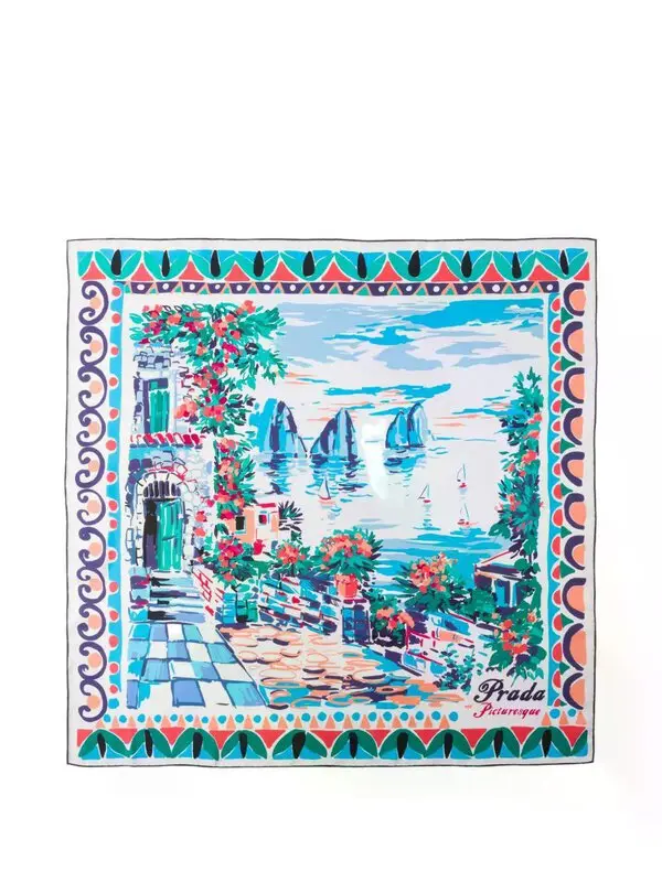 Prada Printed Silk Twill Scarf 90 X 90 Cm - White