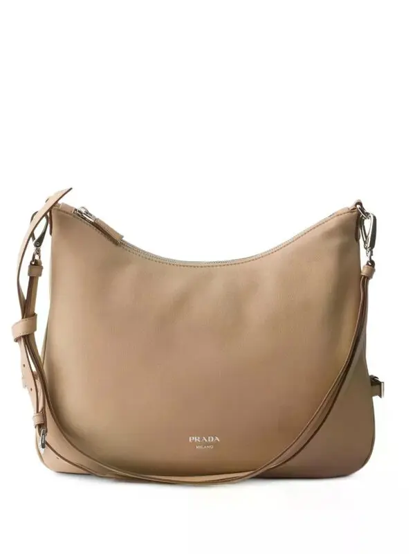 Prada Fold Large Leather Shoulder Bag - Neutrals