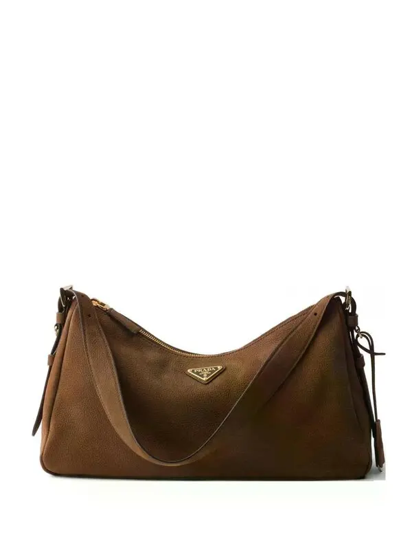 Prada Large Nubuck Leather Shoulder Bag - Brown