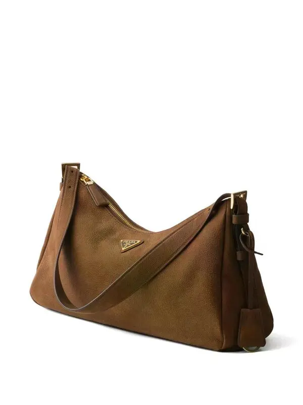 Prada Large Nubuck Leather Shoulder Bag - Brown