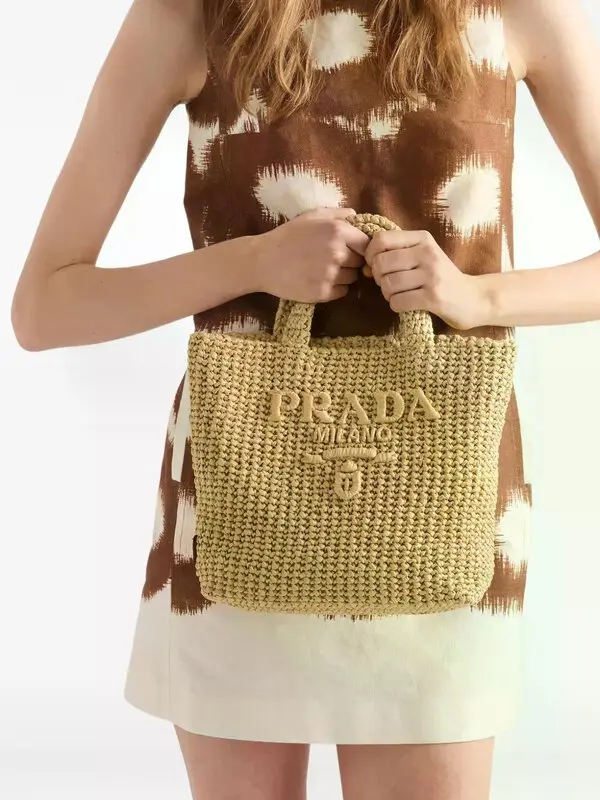 Prada Small Crochet Raffia Tote Bag - Neutrals