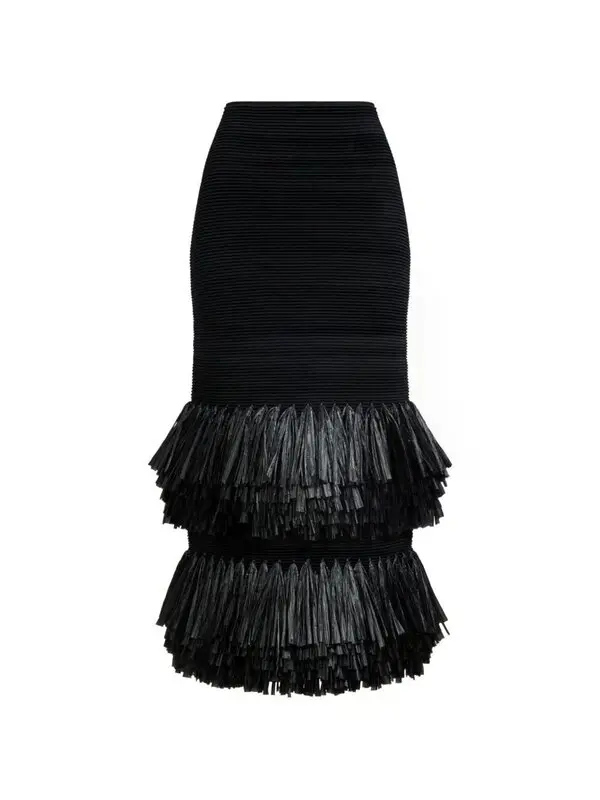 Aje Agave Fringed Midi Skirt