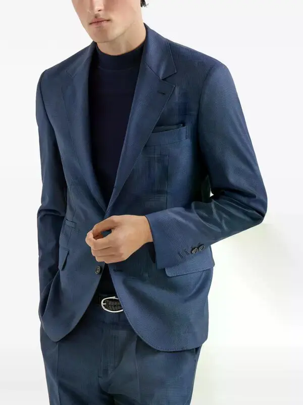 Brunello Cucinelli Super 150s Virgin-wool Prince Of Wales Blazer - Blue