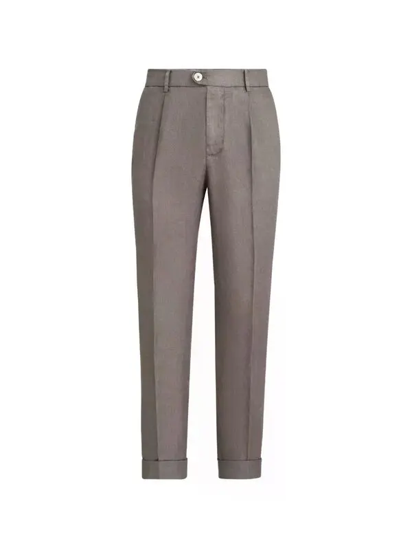 Brunello Cucinelli Garment-dyed Linen Gabardine Pleated Trousers - Brown