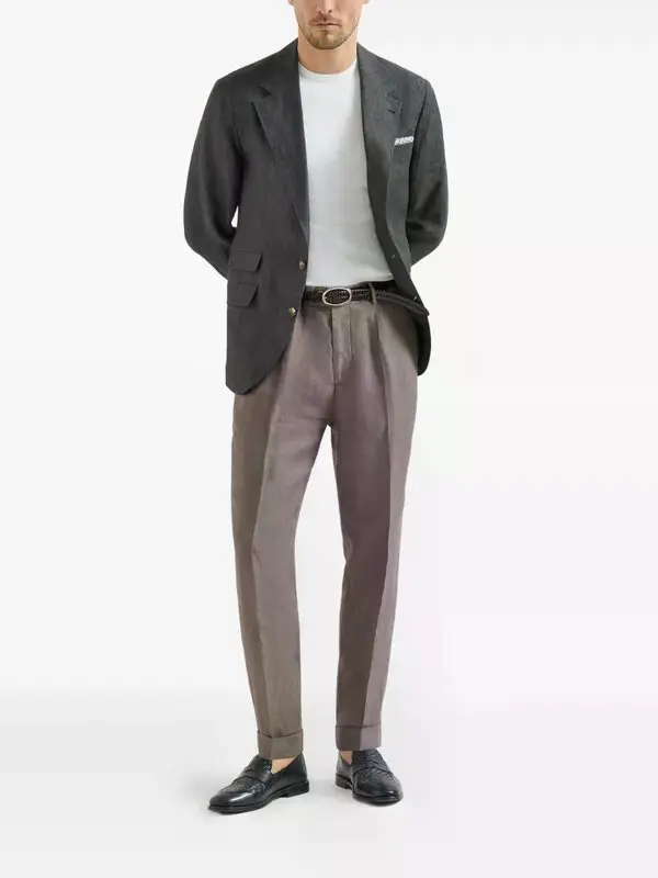 Brunello Cucinelli Garment-dyed Linen Gabardine Pleated Trousers - Brown