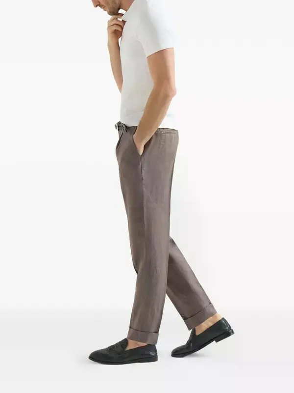 Brunello Cucinelli Garment-dyed Linen Gabardine Pleated Trousers - Brown