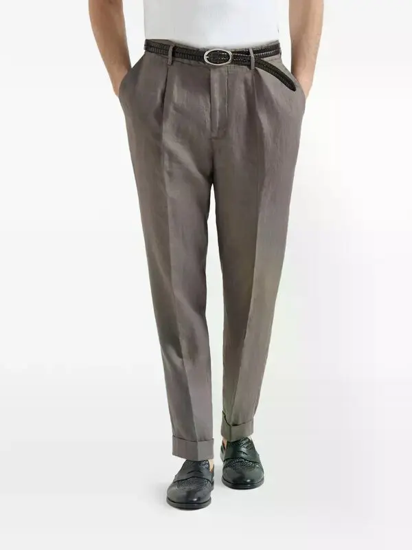 Brunello Cucinelli Garment-dyed Linen Gabardine Pleated Trousers - Brown