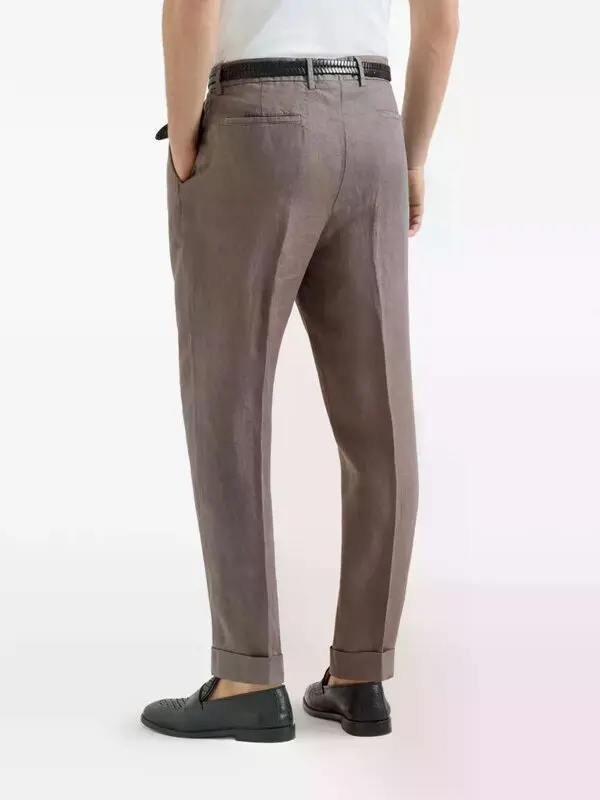 Brunello Cucinelli Garment-dyed Linen Gabardine Pleated Trousers - Brown