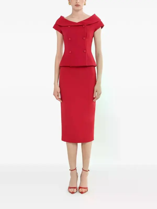 NISSA Off-shoulder Fitted Blazer - Red