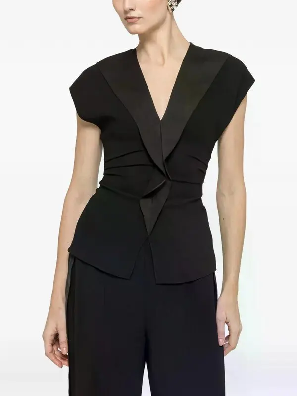 NISSA Ruffled Crepe Blouse - Black