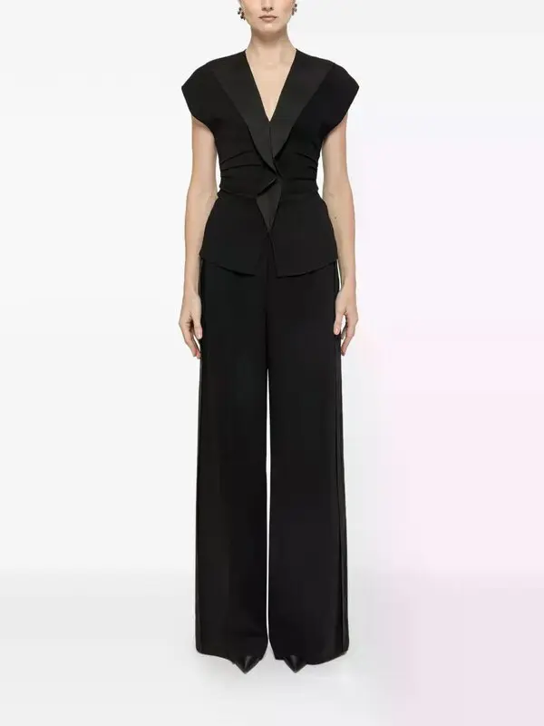NISSA Ruffled Crepe Blouse - Black