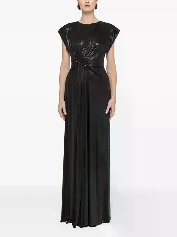 NISSA Ruched Metallic Stretch-jersey Maxi Dress - Black
