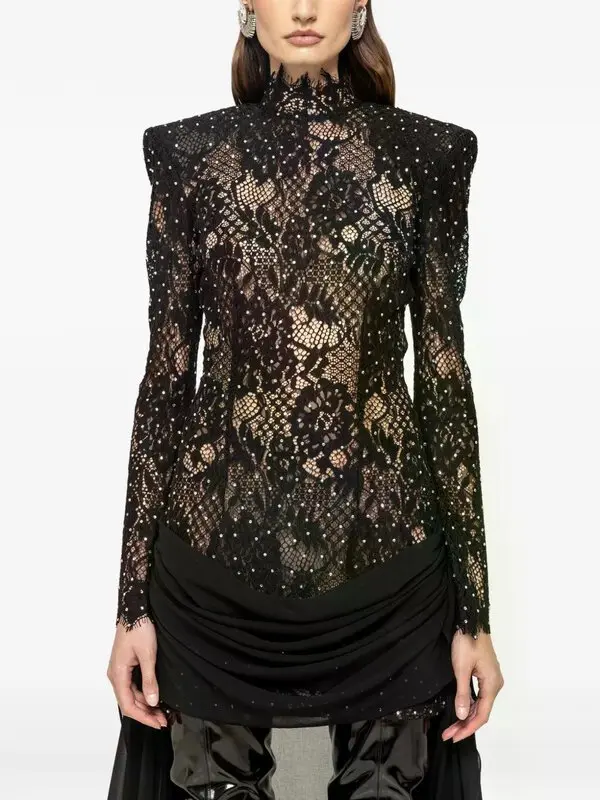 NISSA Crystal-embellished Lace Mini Dress