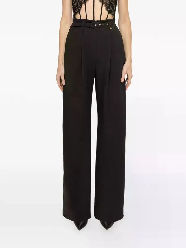 NISSA Belted High-rise Wide Leg Trousers - Black