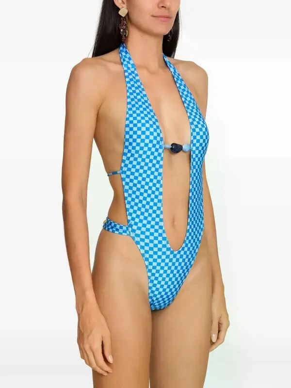 AMIR SLAMA X Jade Picon Checked-pattern Swimsuit