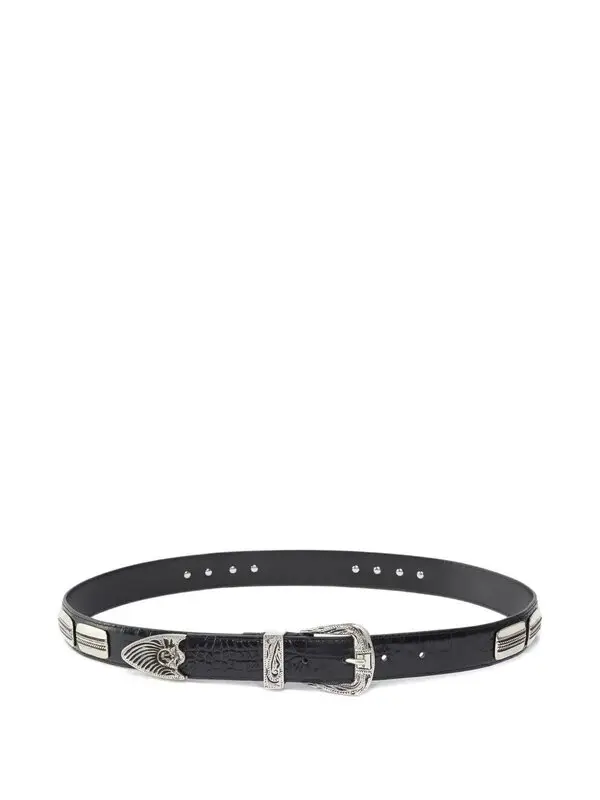 Pinko Crocodile-effect Leather Belt With Silver-tone Hardware - Black