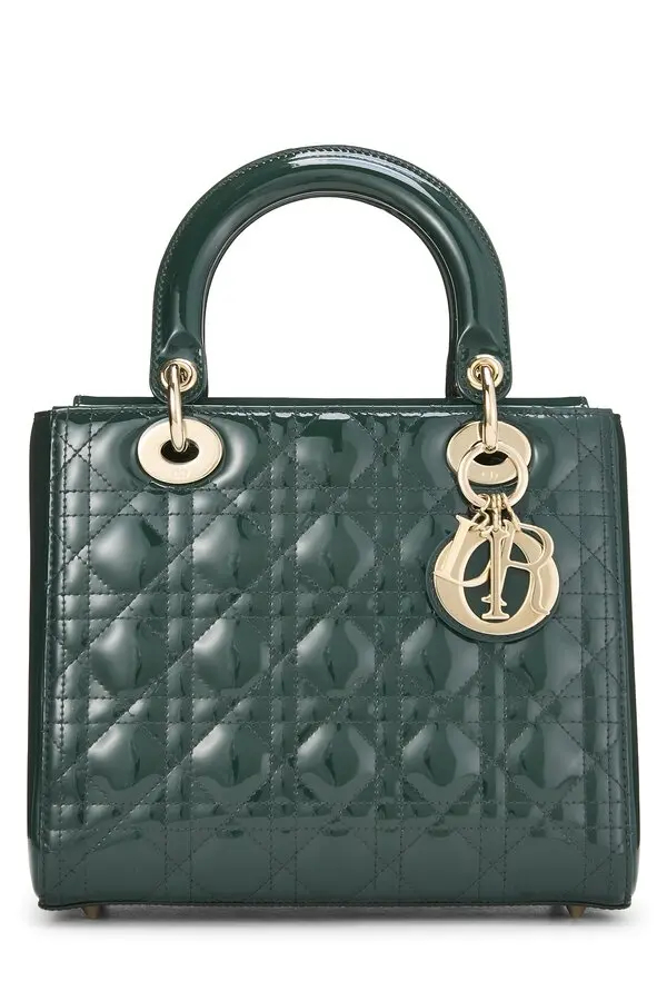 Dior Cannage Quilted Patent Leather Lady Medium - Green