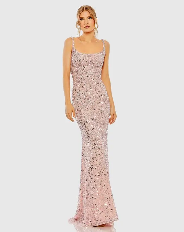 Mac Duggal Petite Sequined Low Back Slip Gown - Pink