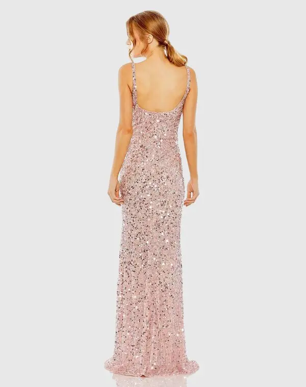 Mac Duggal Petite Sequined Low Back Slip Gown