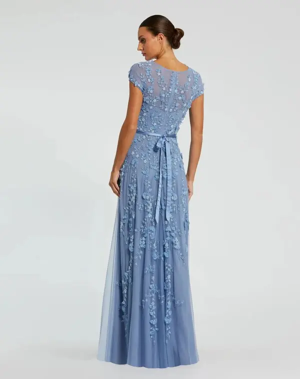 Mac Duggal Petite Floral Embellished Cap Sleeve Gown - Blue