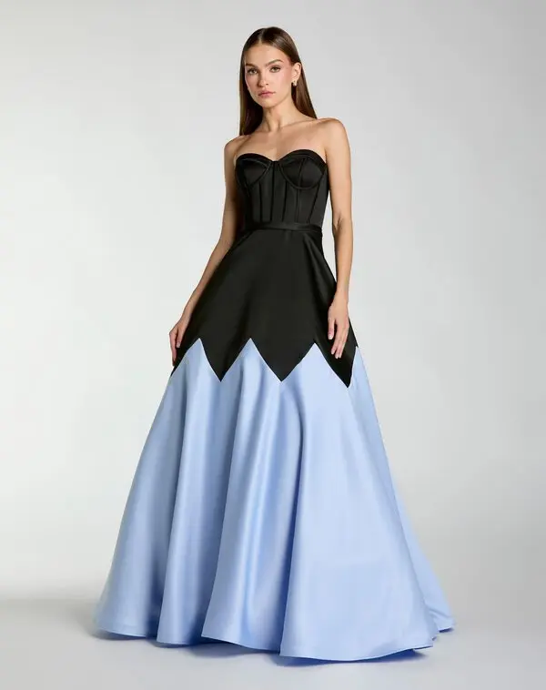 Mac Duggal Black And Blue Strapless Satin Sweetheart Ball Gown - Black Blue