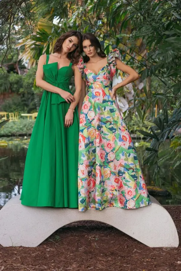 Mac Duggal Floral Ruffle Cap Sleeve Ball Gown