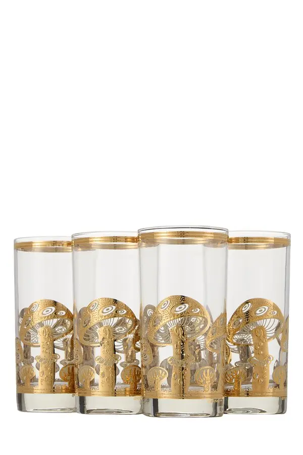 CULVER 22k Gilded Mushroom Motif Glassware Set Of 4 - Gold