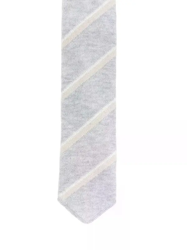 Eleventy Striped Cotton Neck Tie - Grey
