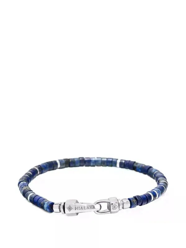 NIALAYA JEWELRY Lapis Lazuli Beaded Bracelet - Silver