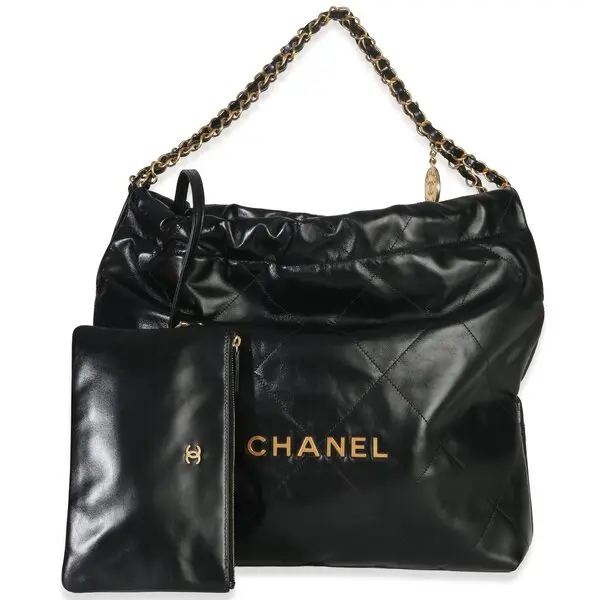 Chanel Shiny Quilted Calfskin 22 Hobo - Black