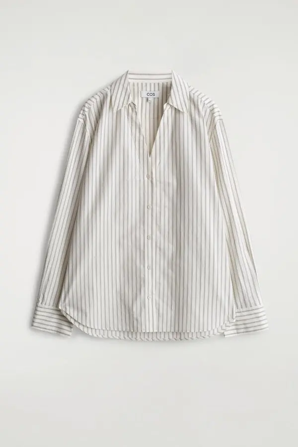 Cos Open-collar Cotton-poplin Shirt - Beige