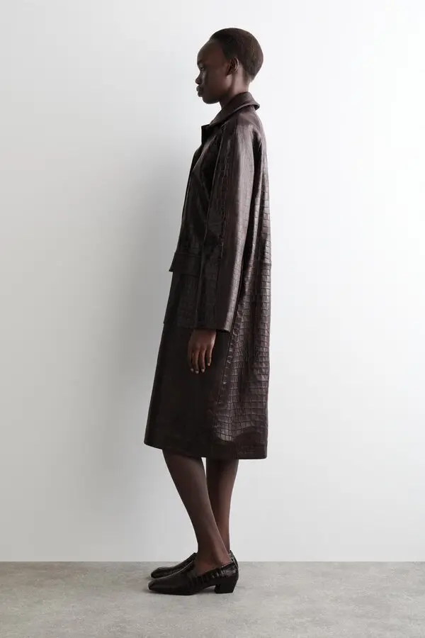 Cos Croc-effect Leather Long Coat