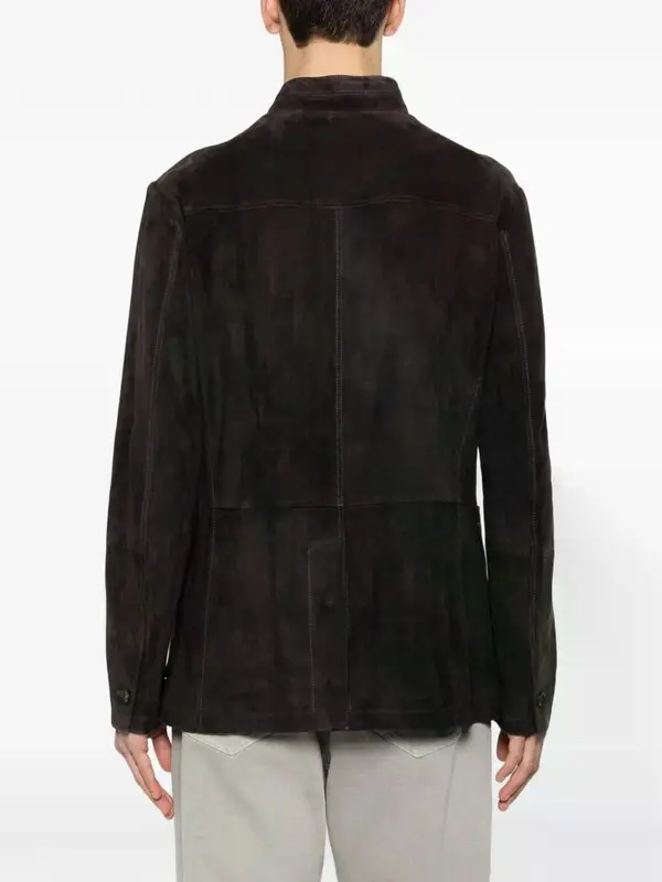 Eleventy Button Sheep Suede Jacket - Brown