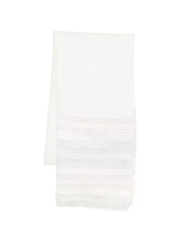 Eleventy Striped-pattern Fringed Scarf - White