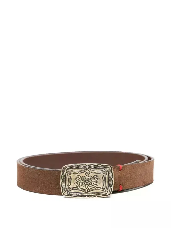 Eleventy Cocoa Engraved Buckle Belt - Brown