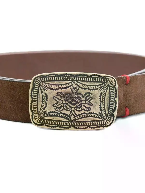 Eleventy Engraved Buckle Leather Belt