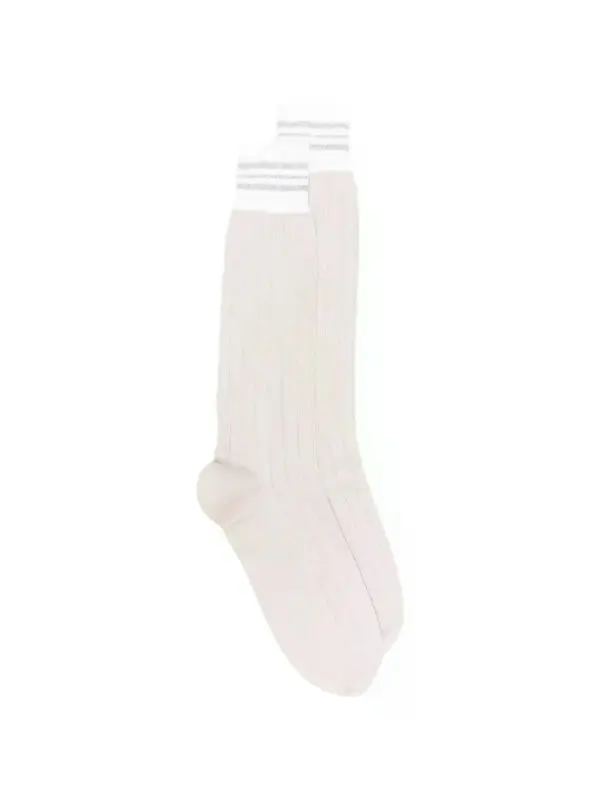 Eleventy Ribbed Striped Socks - Neutrals