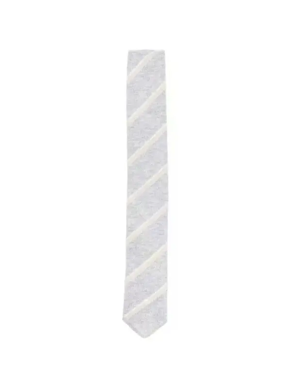 Eleventy Striped Cotton Tie - Grey