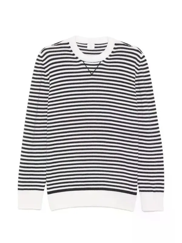 Eleventy Striped Round Neck Sweater - Black
