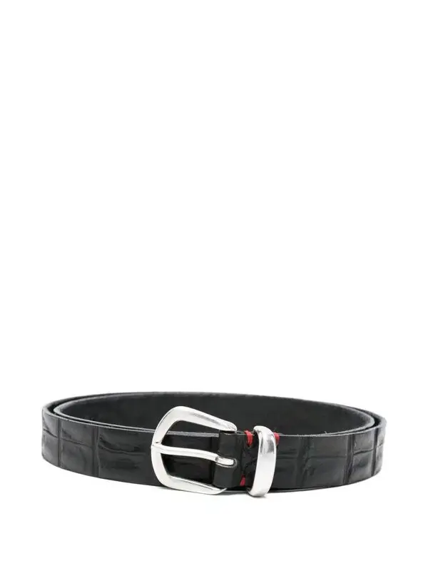 Eleventy Crocodile-effect Silver-tone Belt - Black