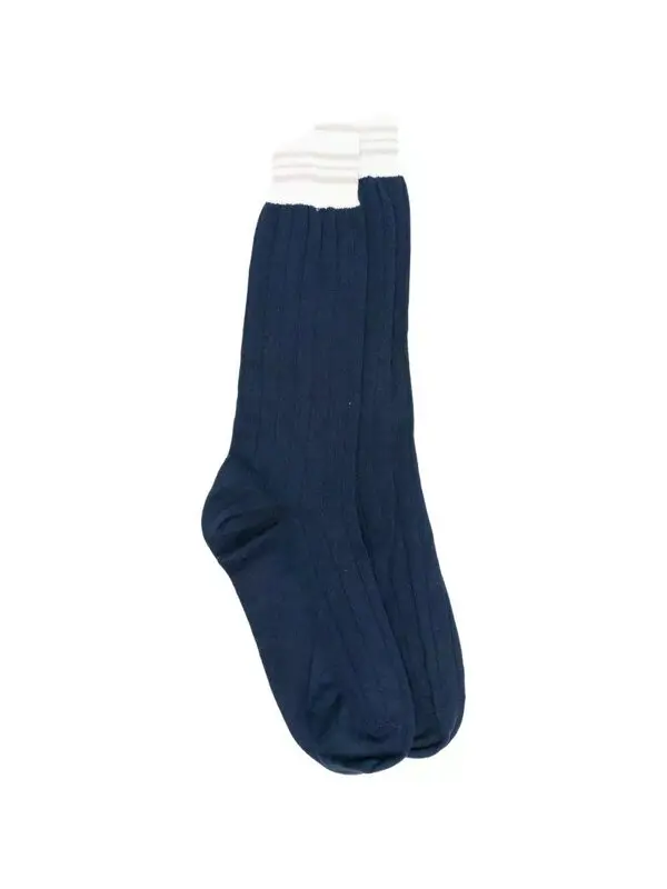 Eleventy Ribbed Stripe Socks - Blue