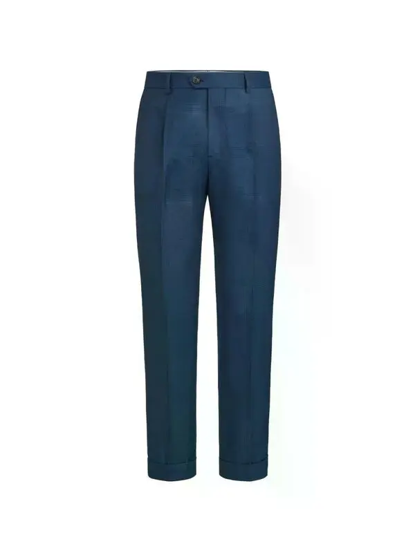Brunello Cucinelli Virgin-wool Prince Of Wales Trousers With Pleat - Blue