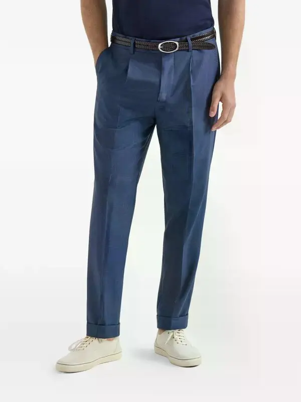 Brunello Cucinelli Virgin Wool Prince Of Wales Pleated Trousers - Blue