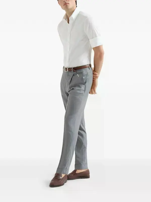 Brunello Cucinelli Virgin Wool And Silk Lightweight Hopsack Pleated Trousers - Grey