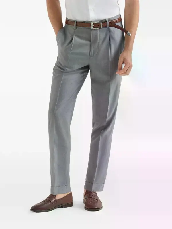 Brunello Cucinelli Virgin Wool And Silk Lightweight Hopsack Pleated Trousers - Grey
