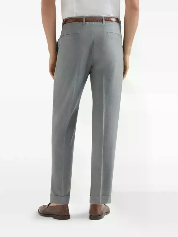 Brunello Cucinelli Virgin Wool And Silk Lightweight Hopsack Pleated Trousers - Grey
