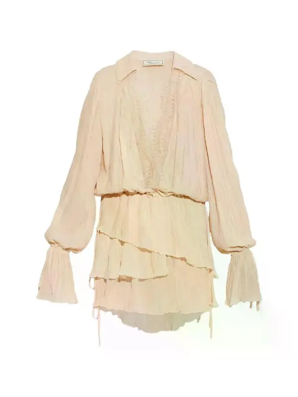Blumarine V-necck Ruffled Mini Dress - Neutrals